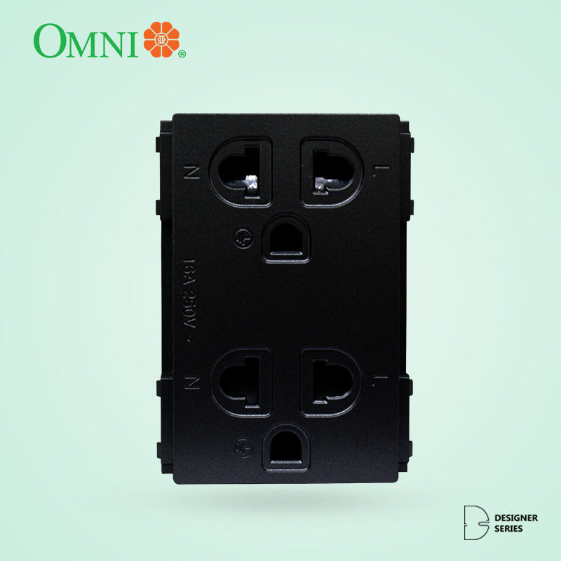 Duplex Universal Outlet with Ground & Shutter 16A in Graphite (Designe ...