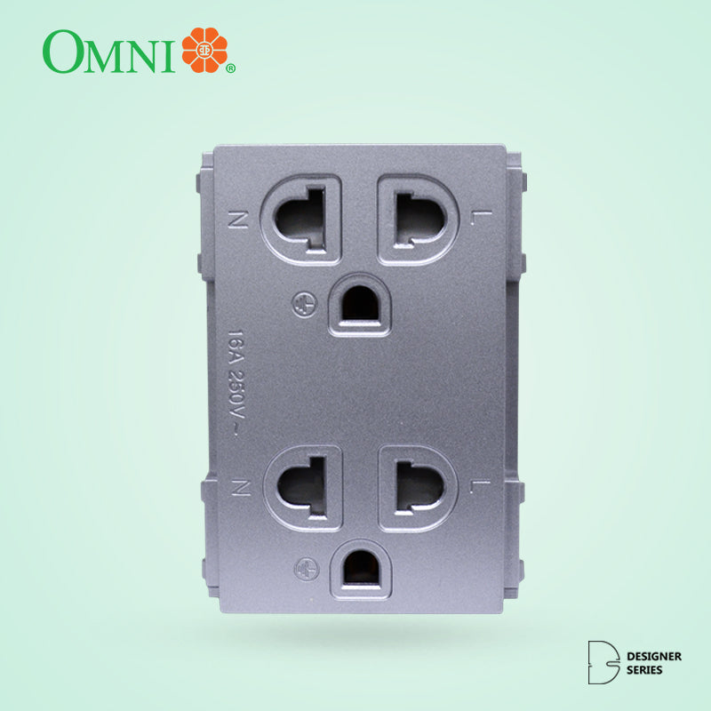 Duplex Universal Outlet with Ground & Shutter 16A in Titanium (Designe ...